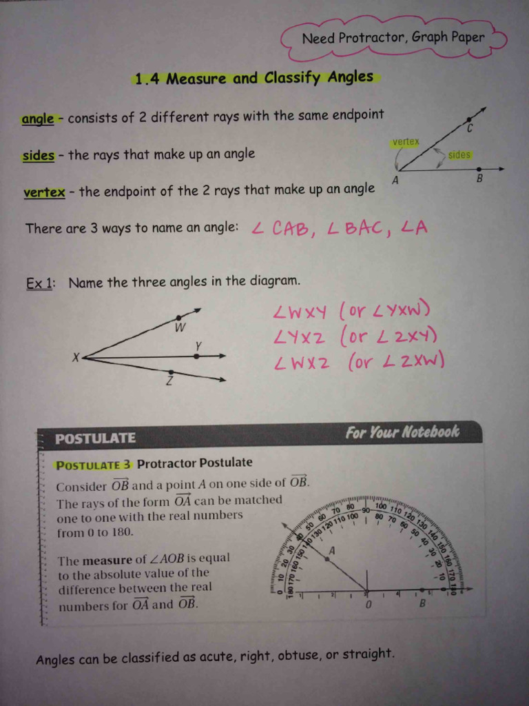 1.4 Measure Classify Angles Notes | PDF