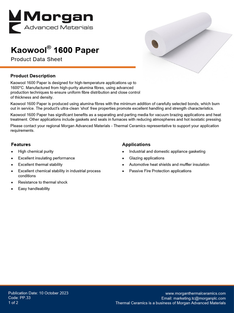 Kaowool 1600 Paper Eng | PDF | Ceramics | Industrial Processes