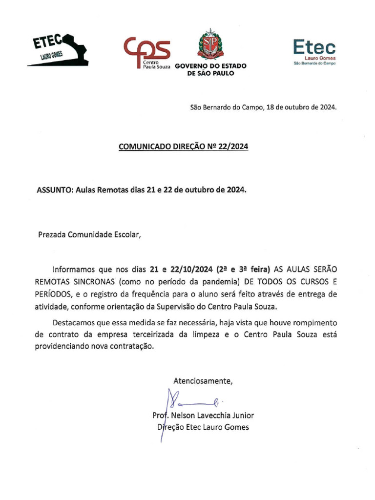 Comunicado 22-24_Aulas Remotas | PDF