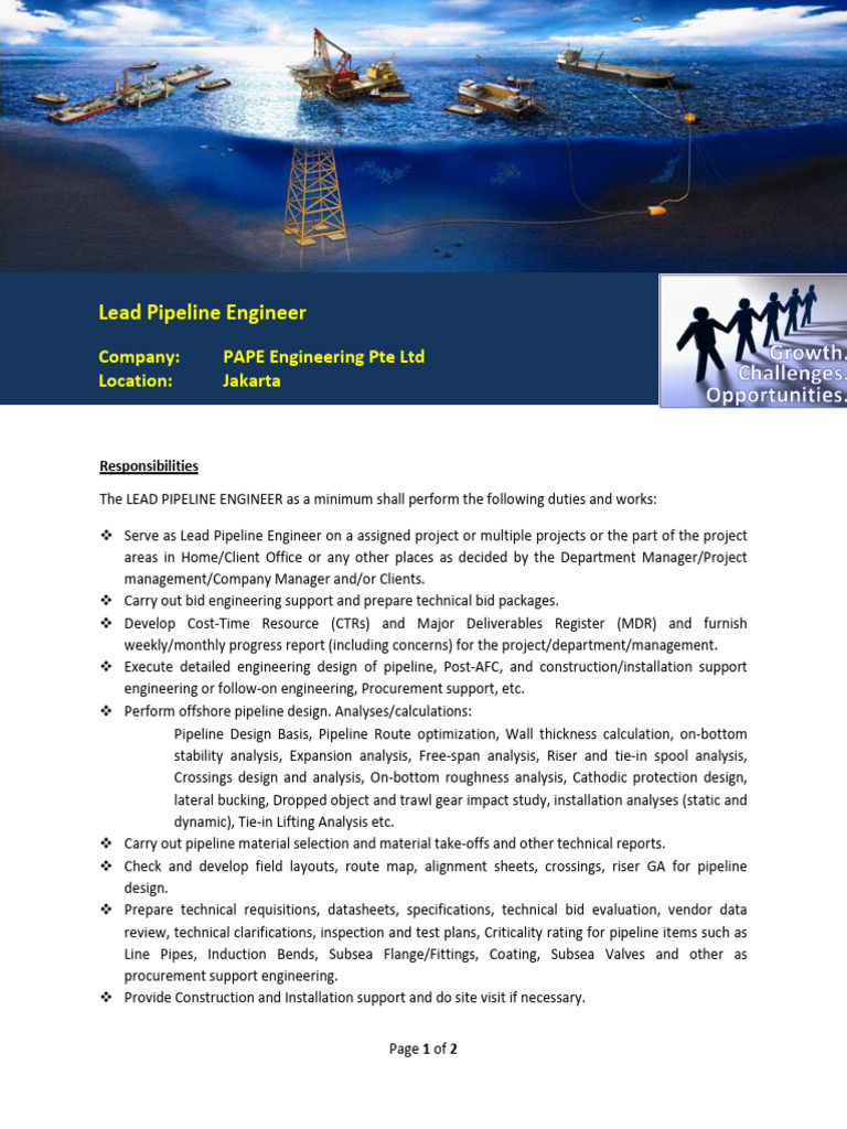 Job Advertisement Lead Pipeline Engineer | PDF | Engineering