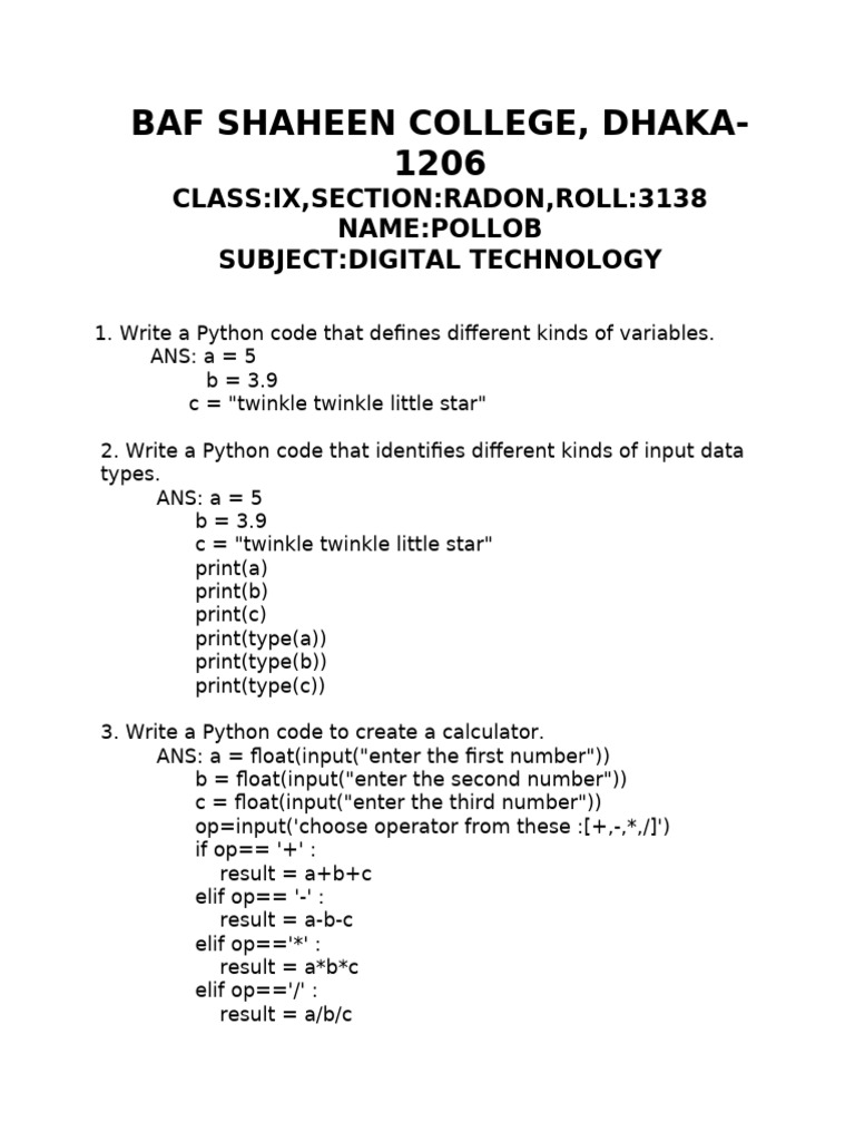 Python Exercises for Class IX Students | PDF
