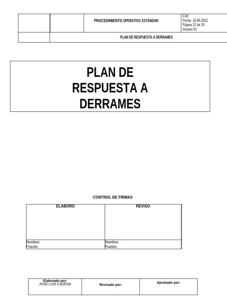 PLAN DE RESPUESTA A DERRAMES | PDF | Seguridad y salud ocupacional | Agua