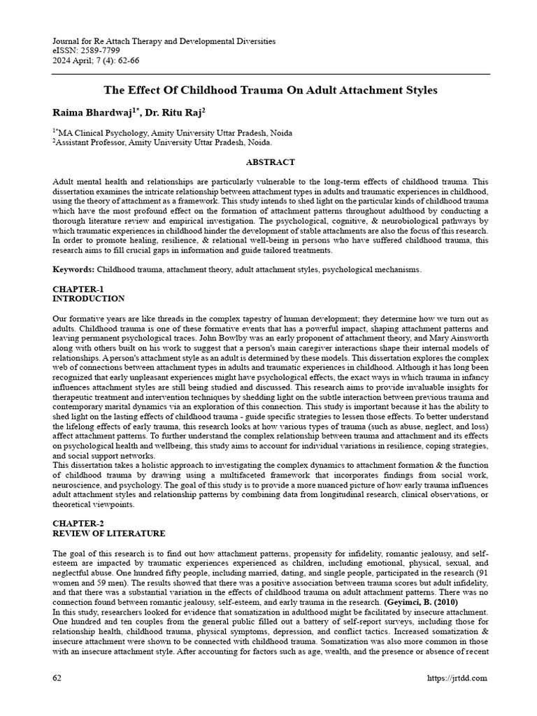 Raima Research Paper | PDF | Attachment Theory | Psychological Trauma