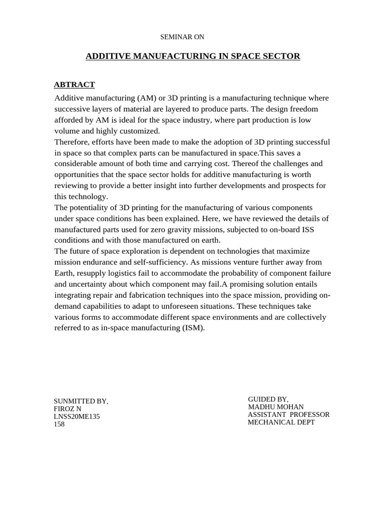 Additive Manufacturing in Space Sector | PDF