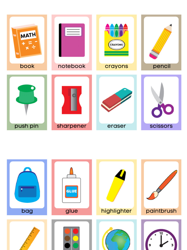 School Supplies Flashcards For ESL or ELL Learners | PDF | General Fiction