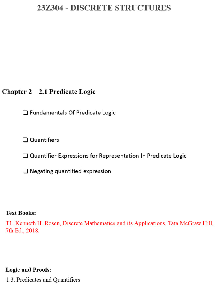 DS - Chapter 2.1 - Predicate Logic | PDF | First Order Logic | Metalogic