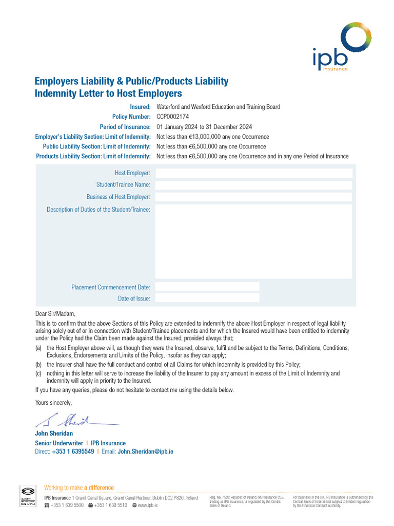 Work Placement ! | PDF | Insurance | Indemnity
