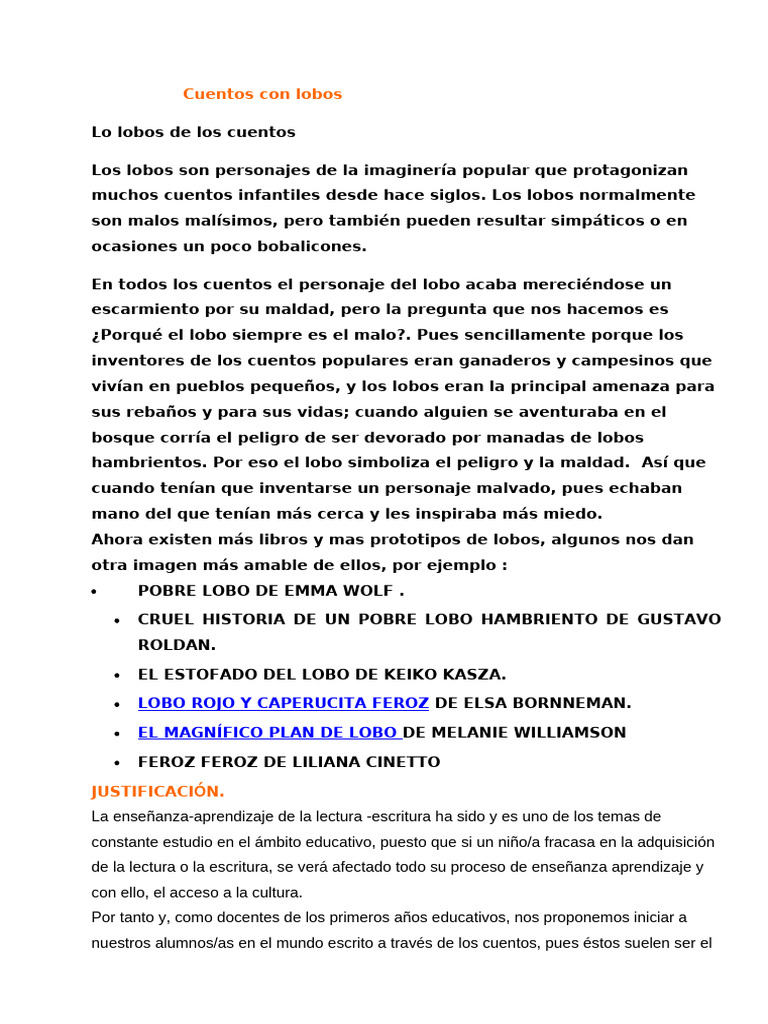Cuentos Con Lobos 1 Inicio Del Proyecto | PDF | Enseñando | Caperucita Roja