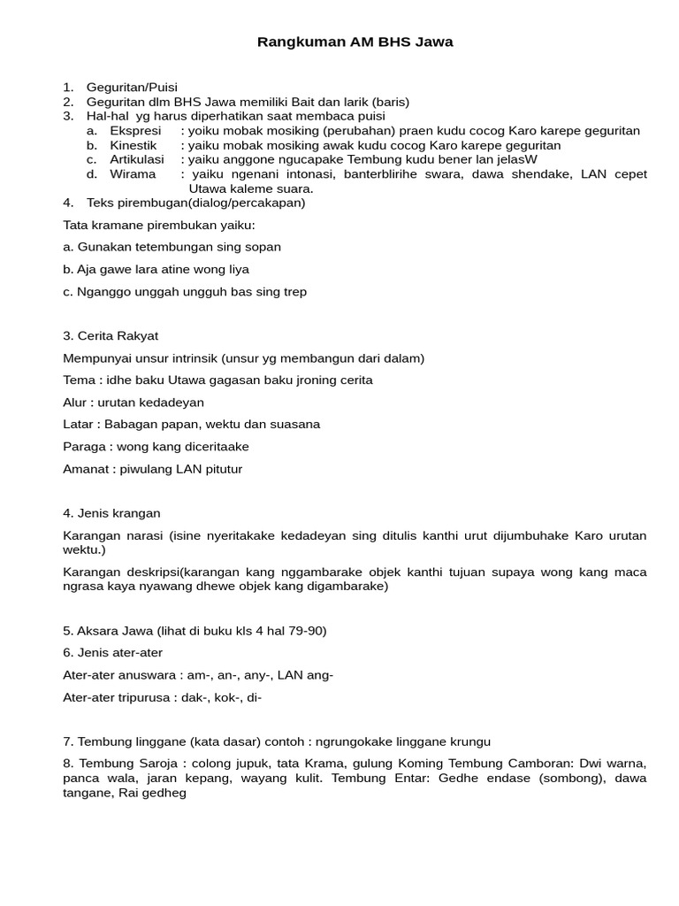 Rangkuman AM BHS Jawa | PDF