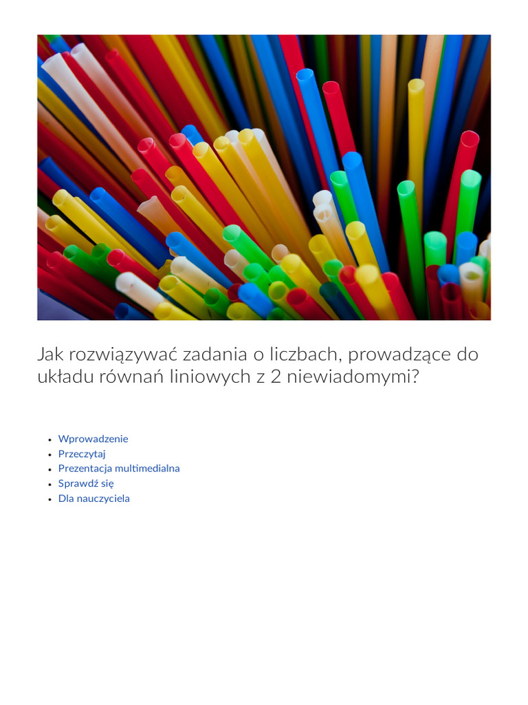 Jak Rozwiazywac Zadania o Liczbach Prowadzace Do Ukladu Rownan L | PDF