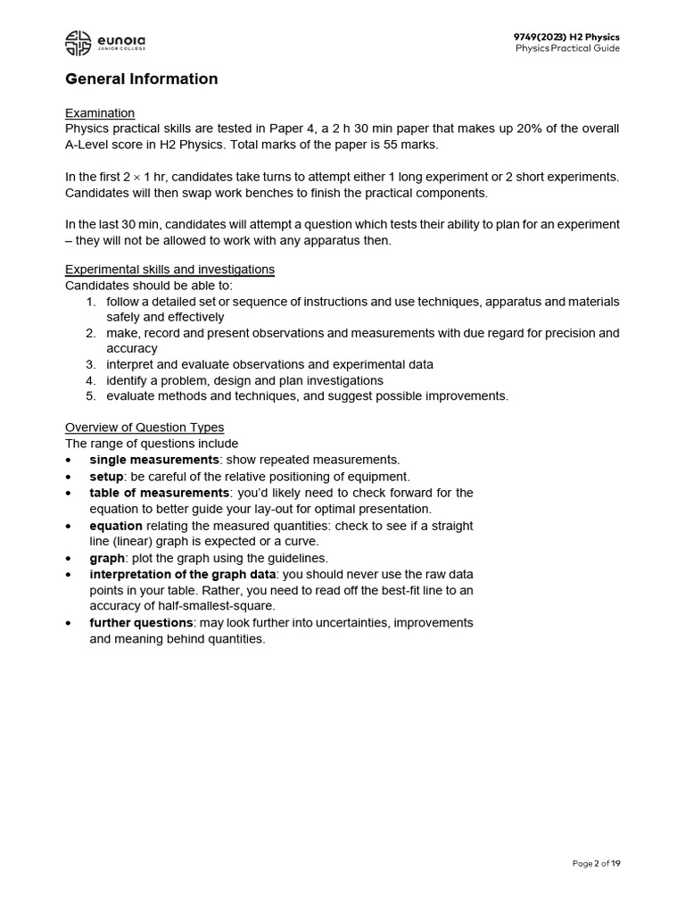 EJC 2023 Physics Practical Handbook | PDF
