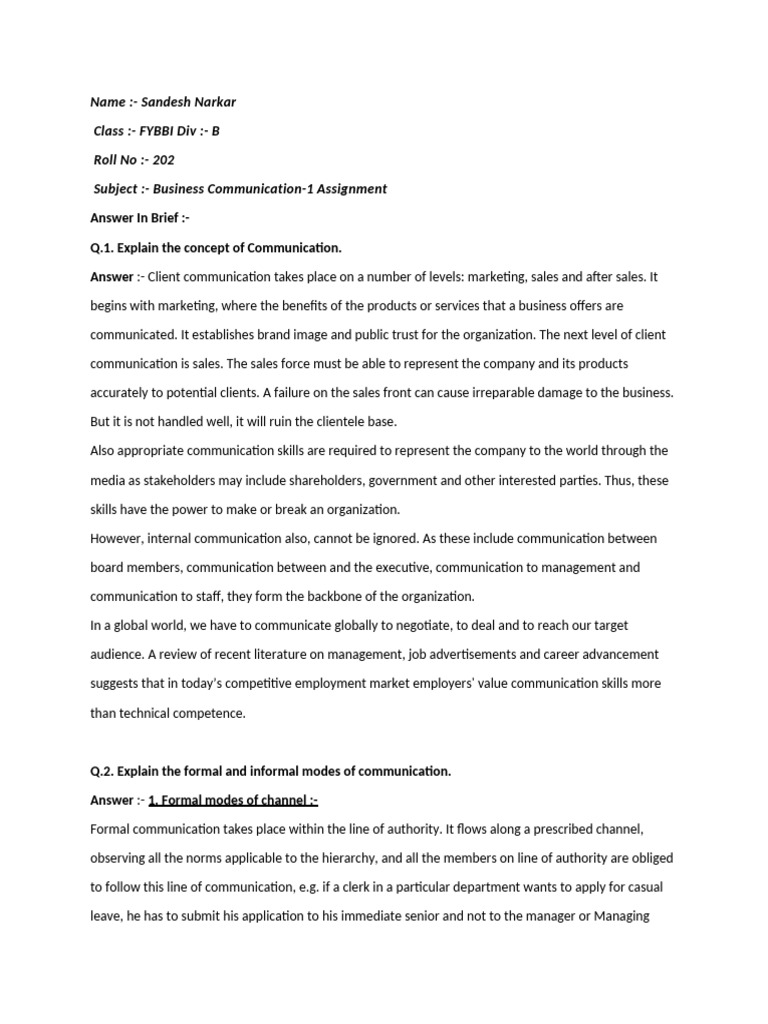 202 BC1 Assignment. | PDF | Communication | Sales