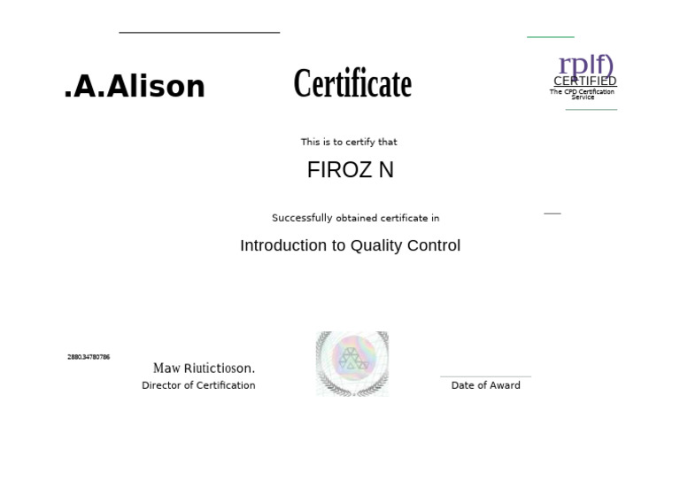 .A.Alison: Certificate | PDF