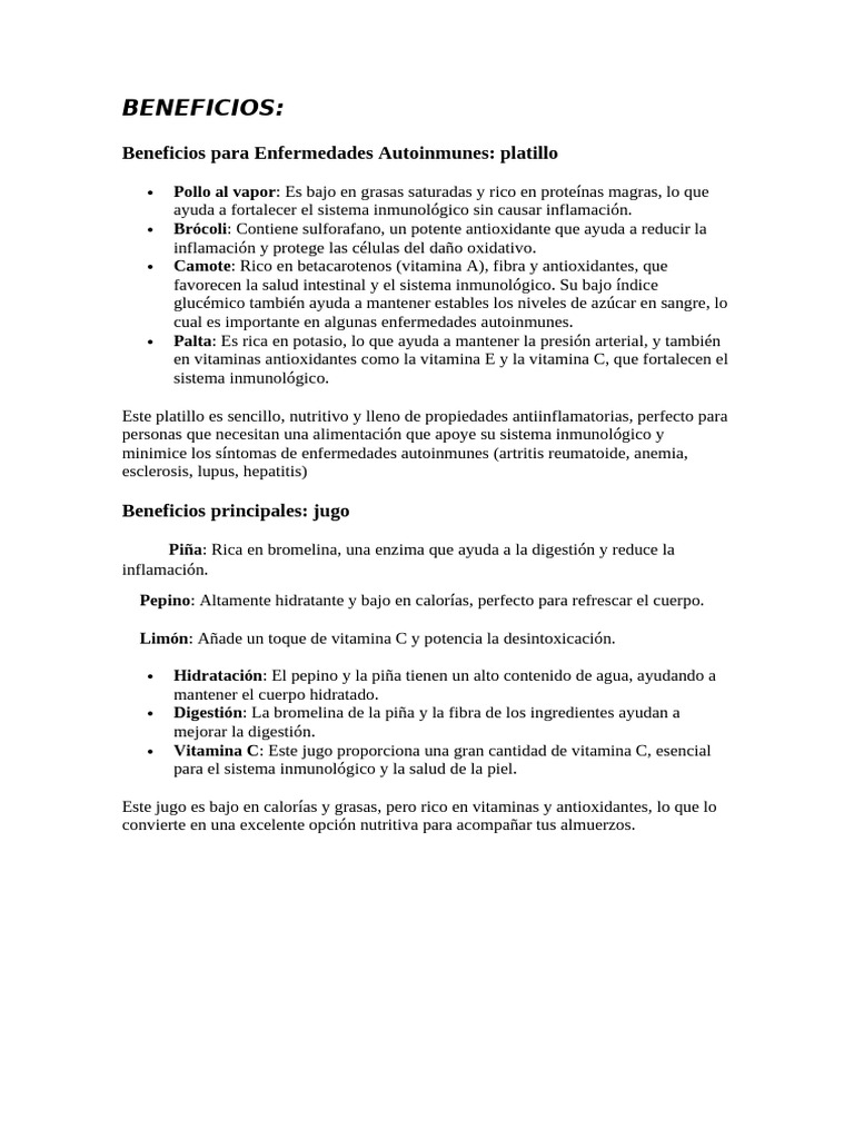 BENEFICIOS | PDF | Antioxidante | Sistema inmune