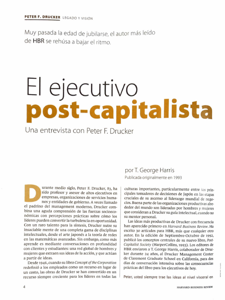 Peter F. Drucker El Ejecutivo Post Capitalista | PDF