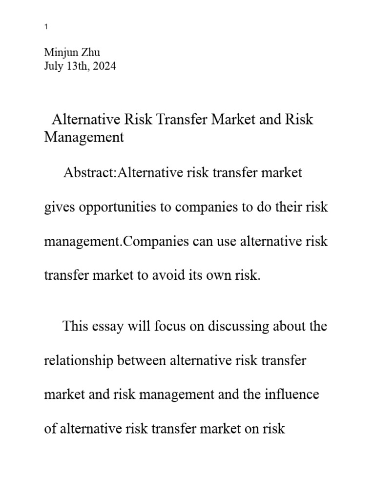 Alternative Risk Transfer in Management | PDF | Insurance | Reinsurance