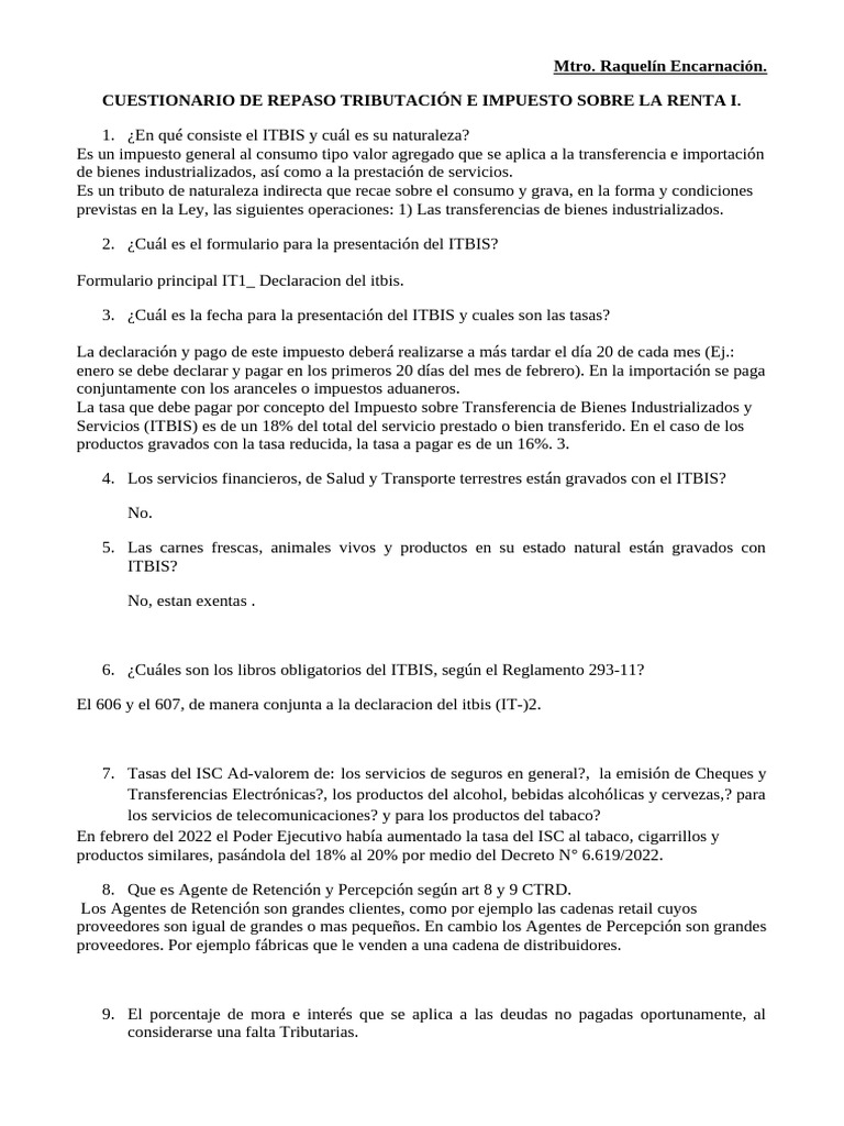 Guía Completa sobre ITBIS e ISR en RD | PDF | Impuestos | Impuesto ...