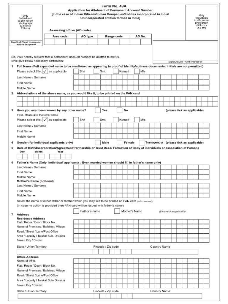 PAN Application Form Instructions | PDF | Identity Document