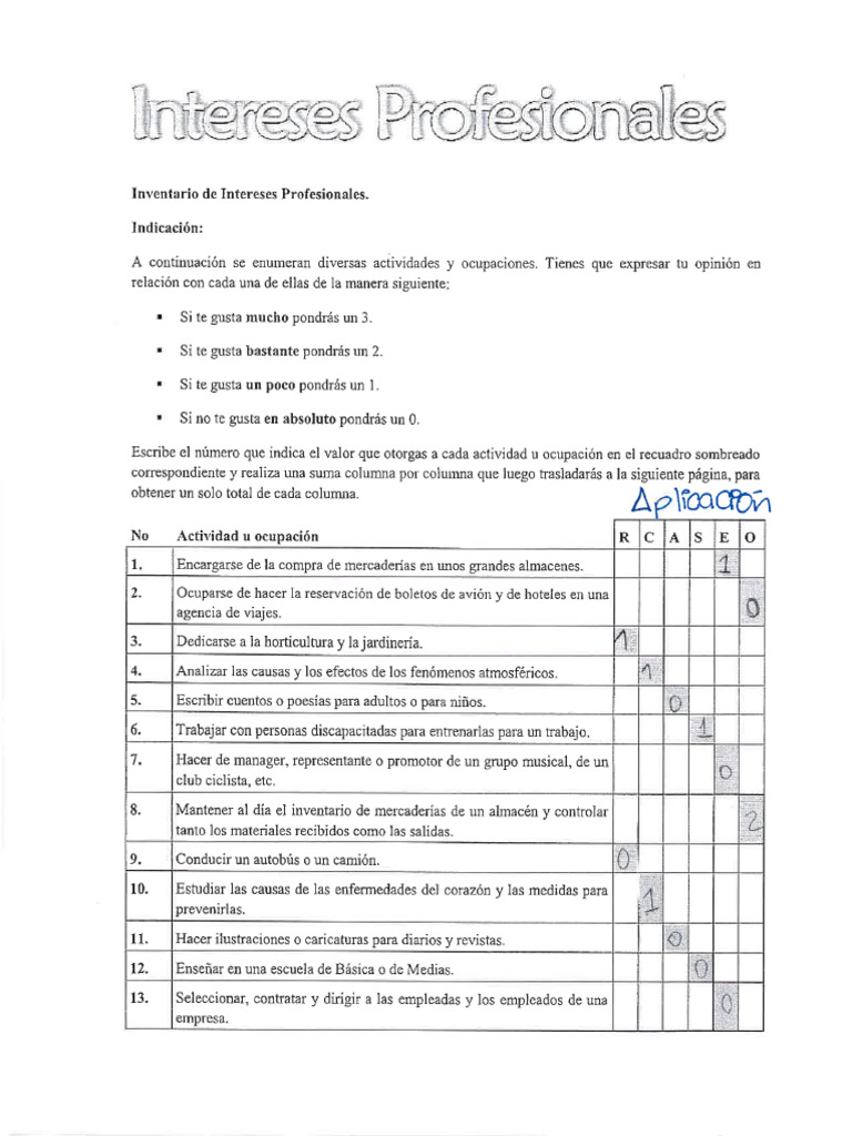 Test Intereses Profesionales. | PDF