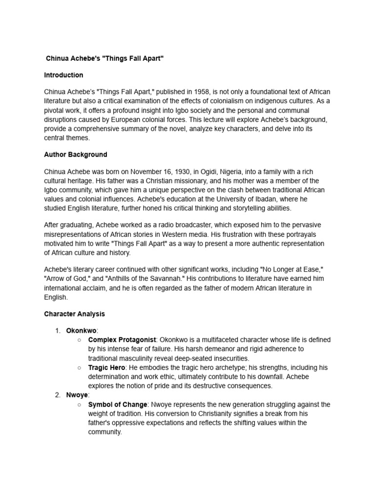Chinua Achebe's 'Things Fall Apart' | PDF