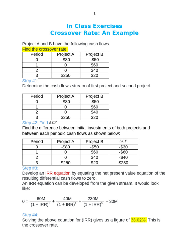 Crossover Rate Calculation Example | PDF