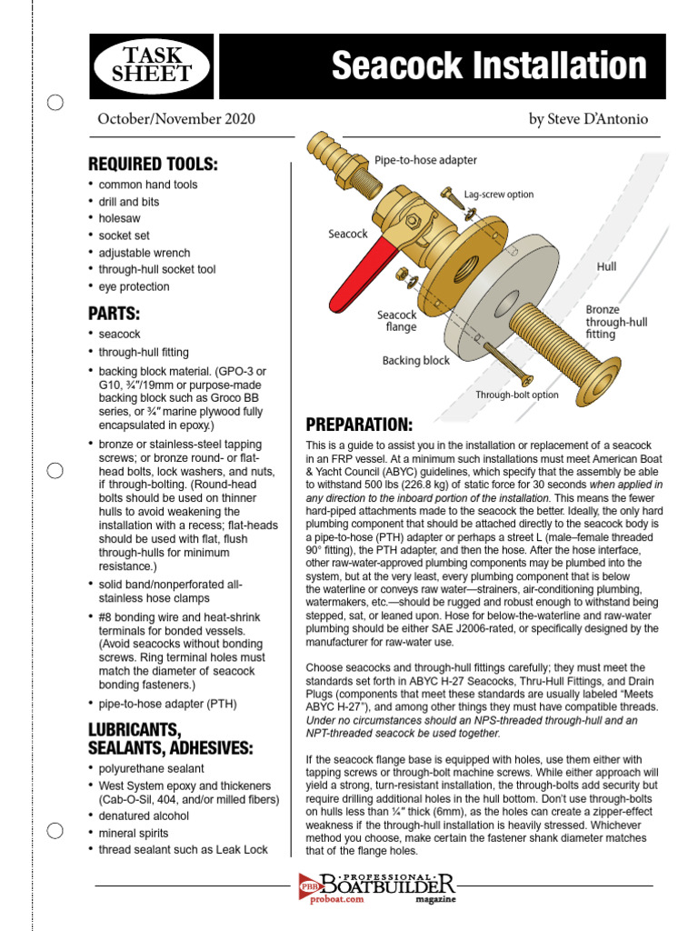 TaskSheet187 Seacocks FINAL | PDF | Screw | Epoxy
