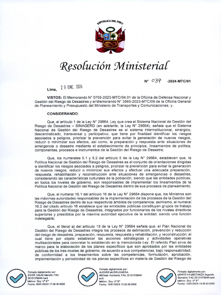 RM N 039 2024 MTC 01 | PDF | Planificación