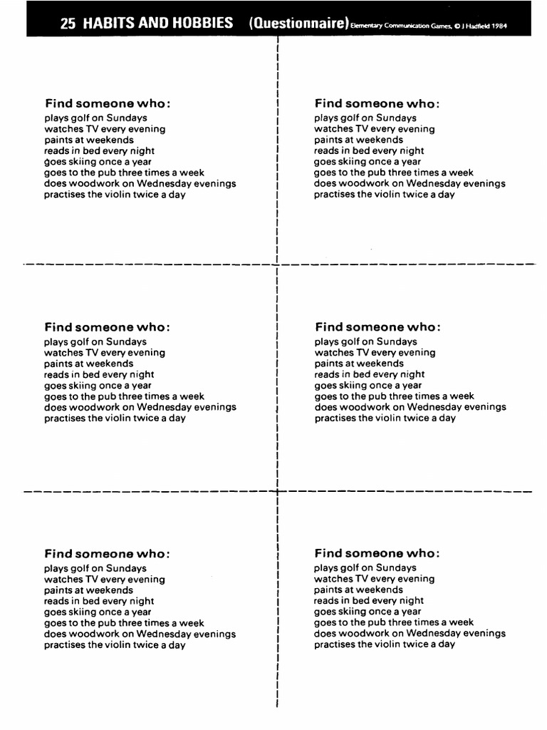 Habits and Hobbies Questionnaire | PDF