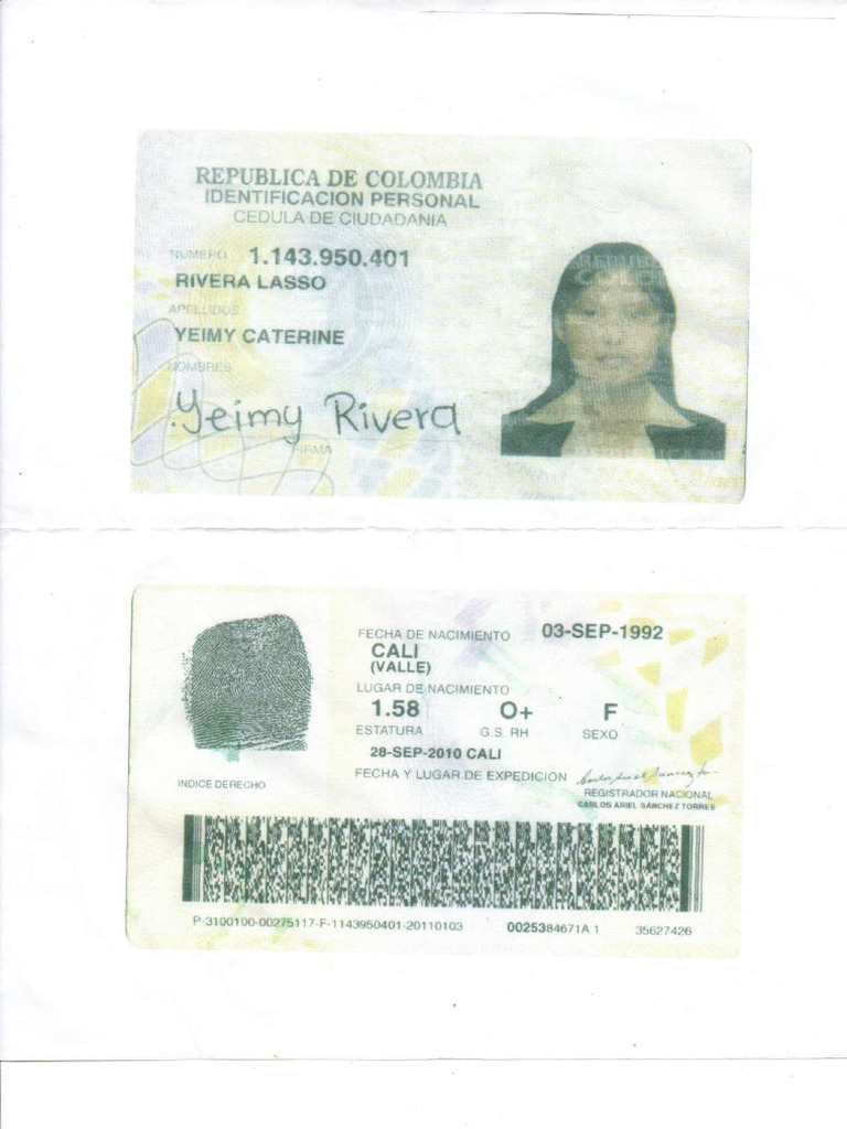 Cédula Yeimy Rivera | PDF