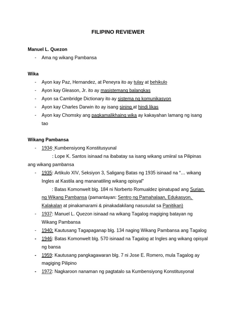 Filipino Reviewer | PDF
