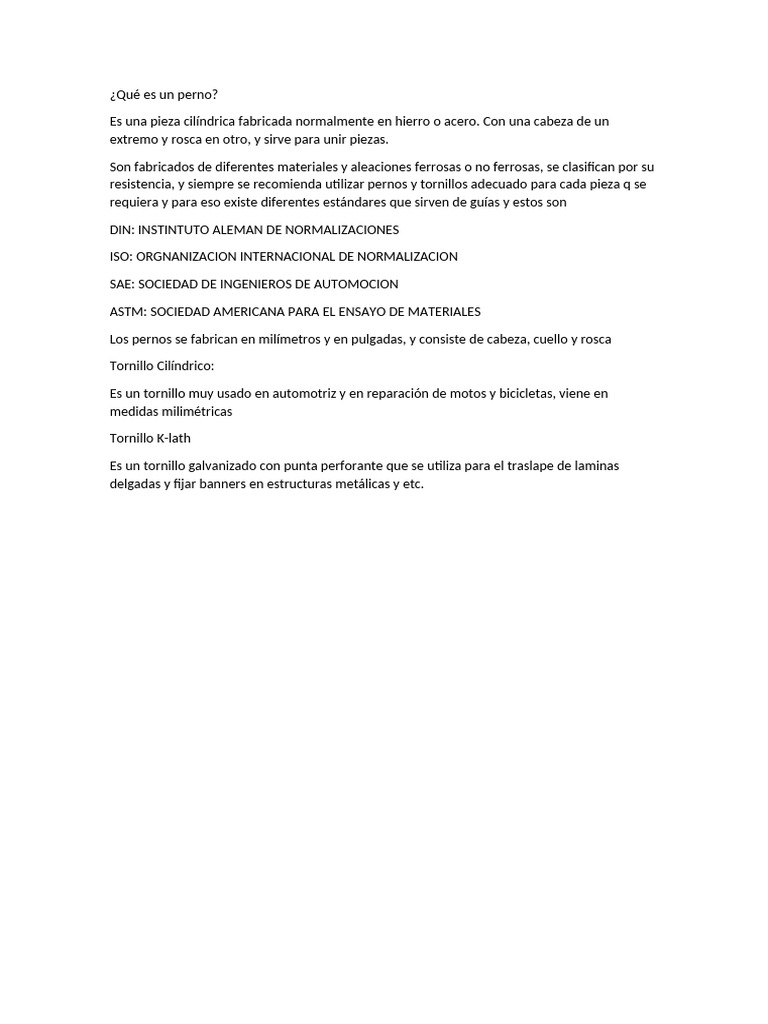 Qué Es Un Perno | PDF | Hogar, jardinería y bricolaje