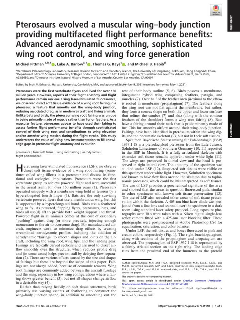2021 - Pterosaurs Evolved A Muscular Wing-Body Junctionproviding ...