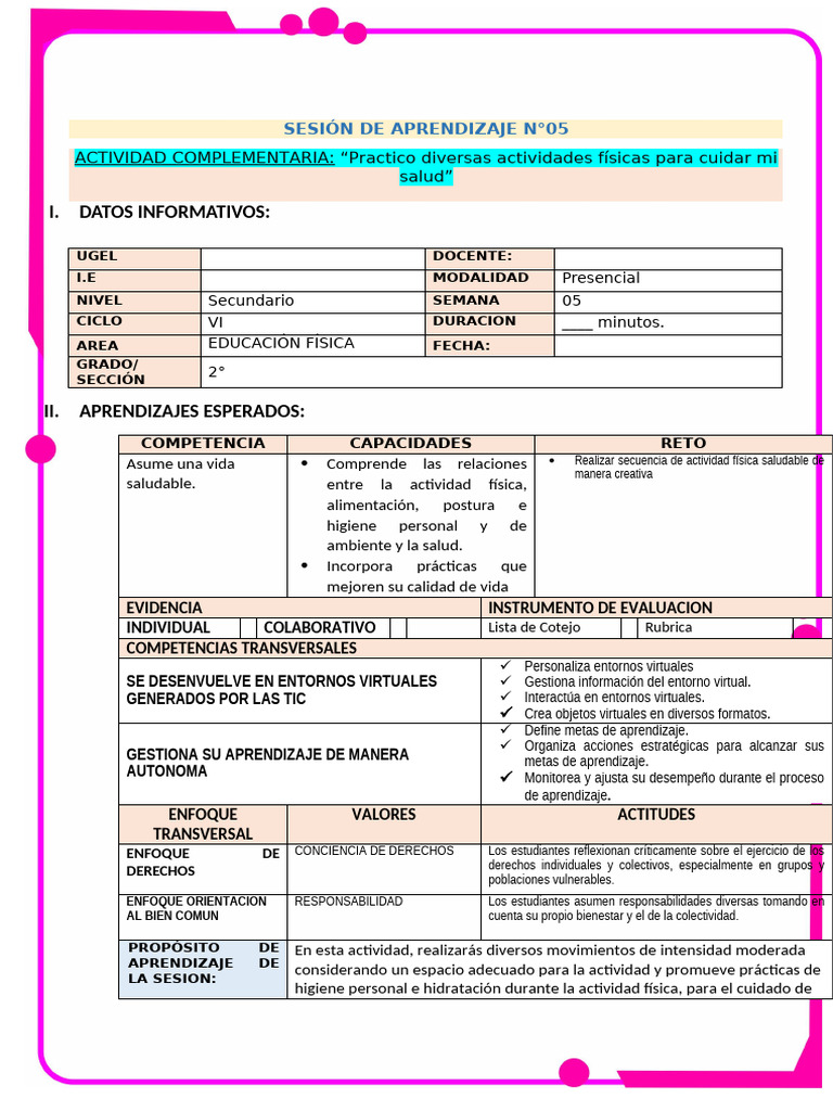E. FÍSICA 2° - SESIÓN DE APRENDIZAJE 05 | PDF | Evaluación | Aprendizaje