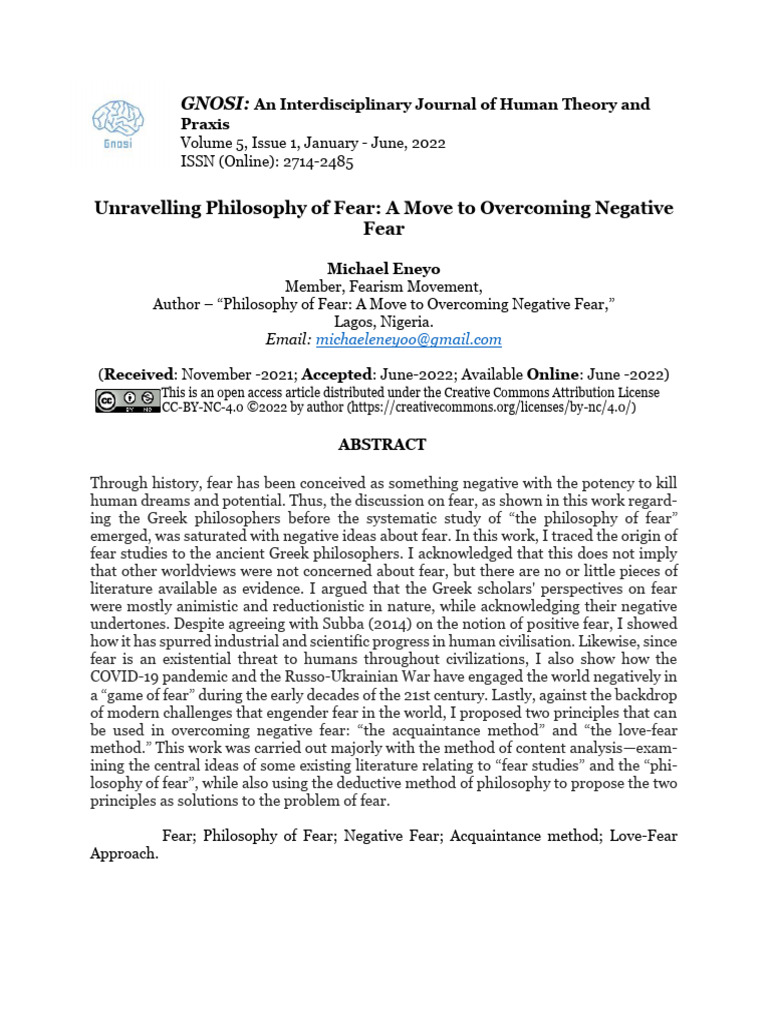 Overcoming Negative Fear: A Philosophical Approach | PDF | Knowledge | Fear