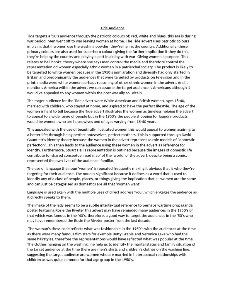 How Does Tide Target A 1950s Audience | PDF | Advertising | Gender