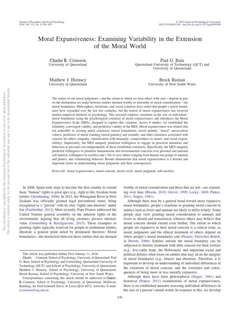 Moral Expansiveness: Examining Variability in The Extension of The ...