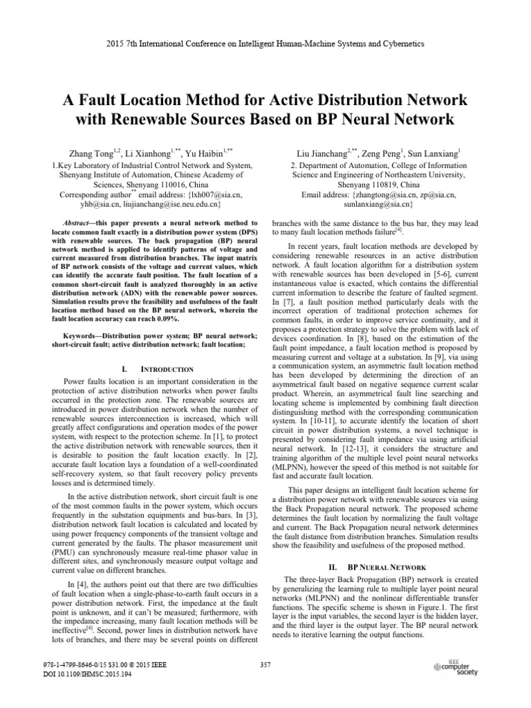 Fault Location in Active Networks Using BP Neural Network | PDF ...