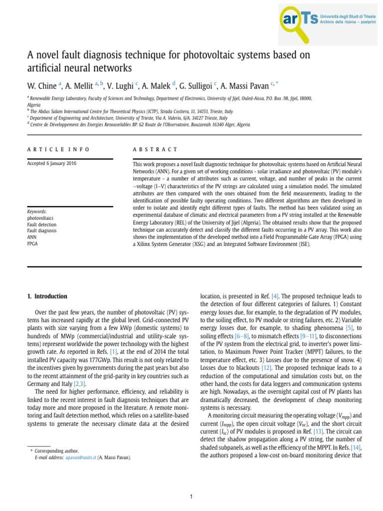 A Novel Fault Diagnosis Technique For Photovoltaic Systems Based On ...