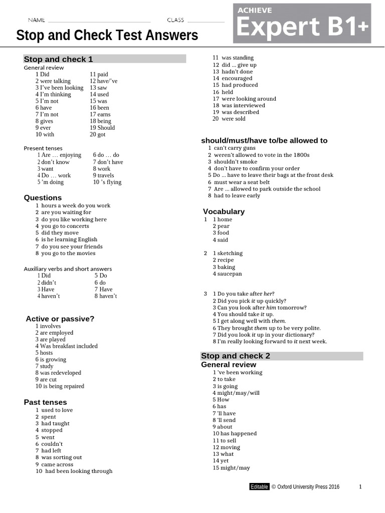 Expert B1+ - Stop and Check - Answer Key | PDF | Linguistic Morphology ...