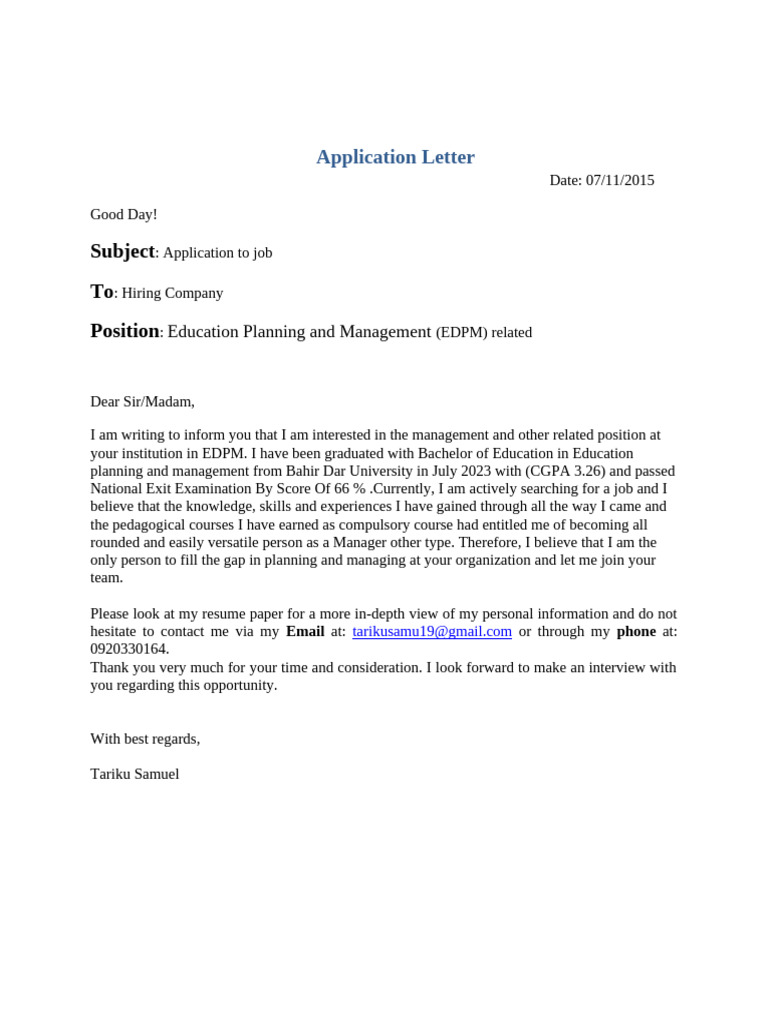 App Letter | PDF | Career & Growth | Self-Improvement