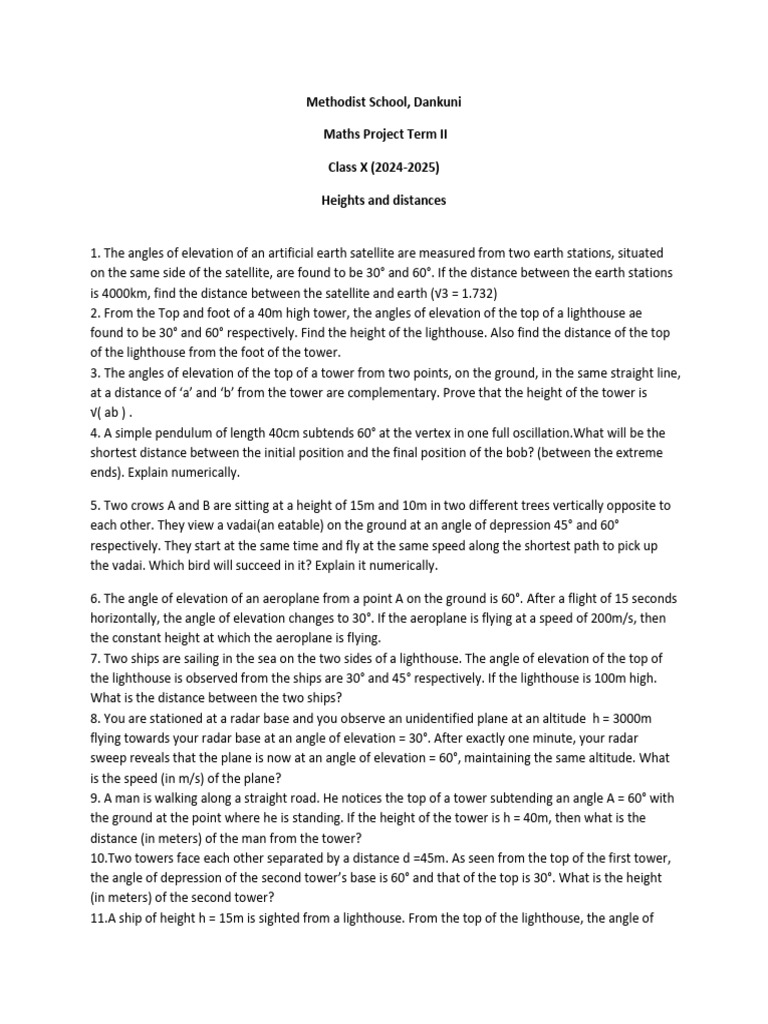 Methodist Schoo-Maths Project (Class - X) | PDF | Distance | Angle