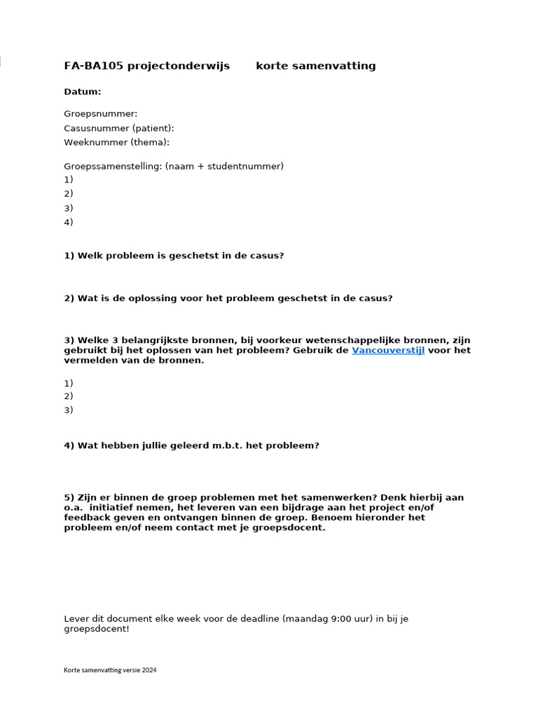 BA105 PO Korte Samenvatting - 2024 | PDF