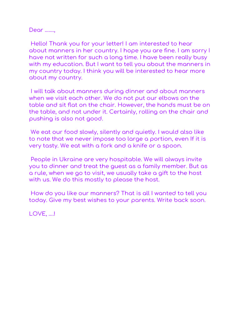 Informal Letter on Manners in Ukraine | PDF