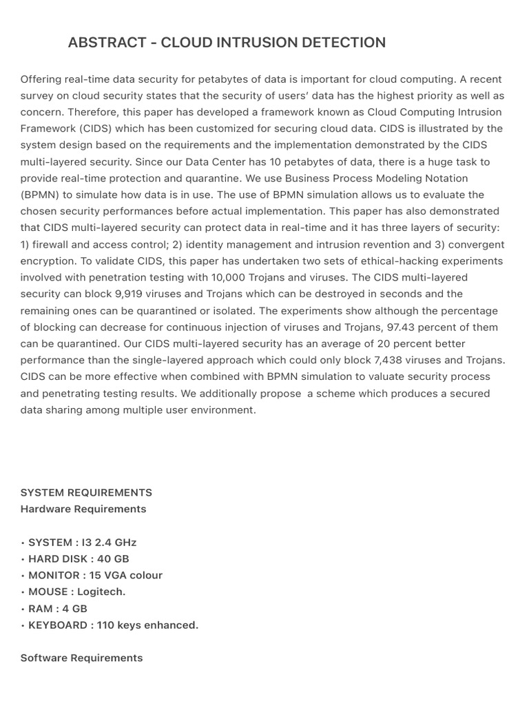 Abstract - Cloud Intrusion Detection | PDF | Security | Computer Security