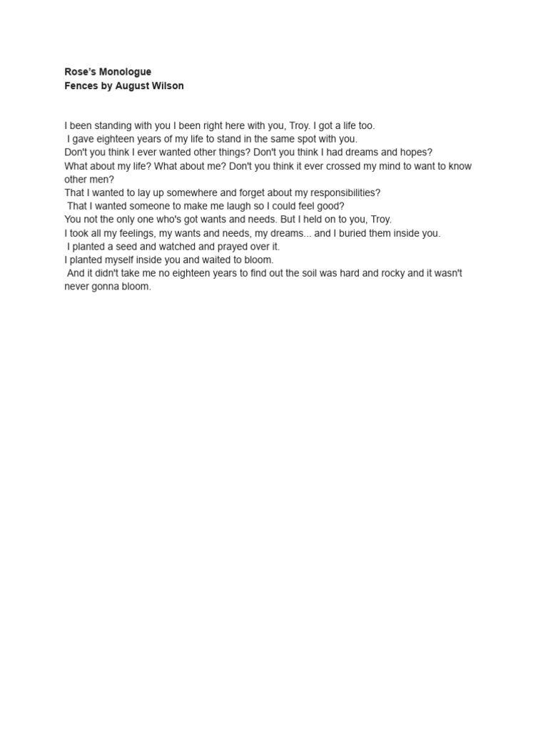 Rose's Monologue Fences | PDF | Self-Improvement | Religion & Spirituality