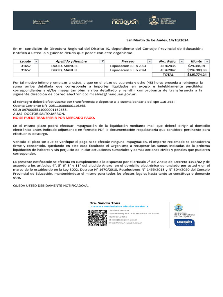 Notificacion Correo Electronico Ducid | PDF