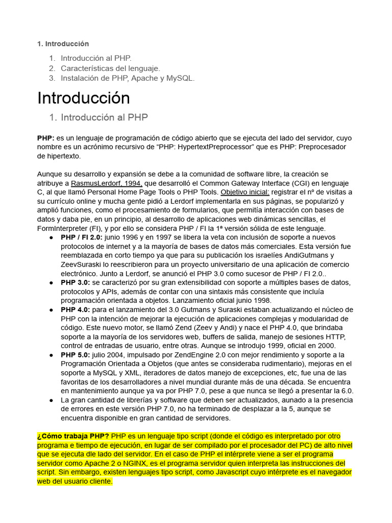 PHP introducción | PDF | Php | Lenguaje de programación PHP introducción | PDF | Php | Lenguaje de programación