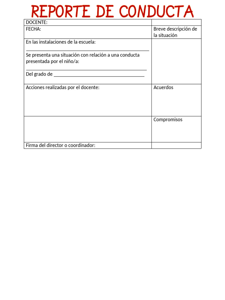 Reporte de Conducta | PDF | Salud y bienestar