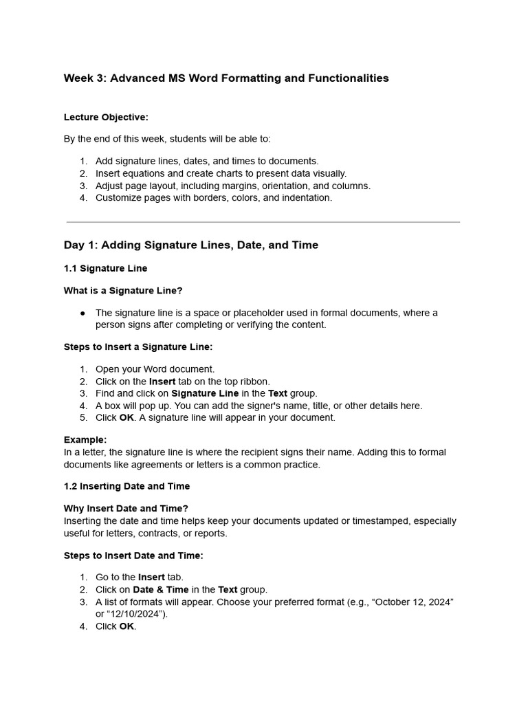 Week 3 - Advanced MS Word Formatting and Functionalities (2) - 1 | PDF ...