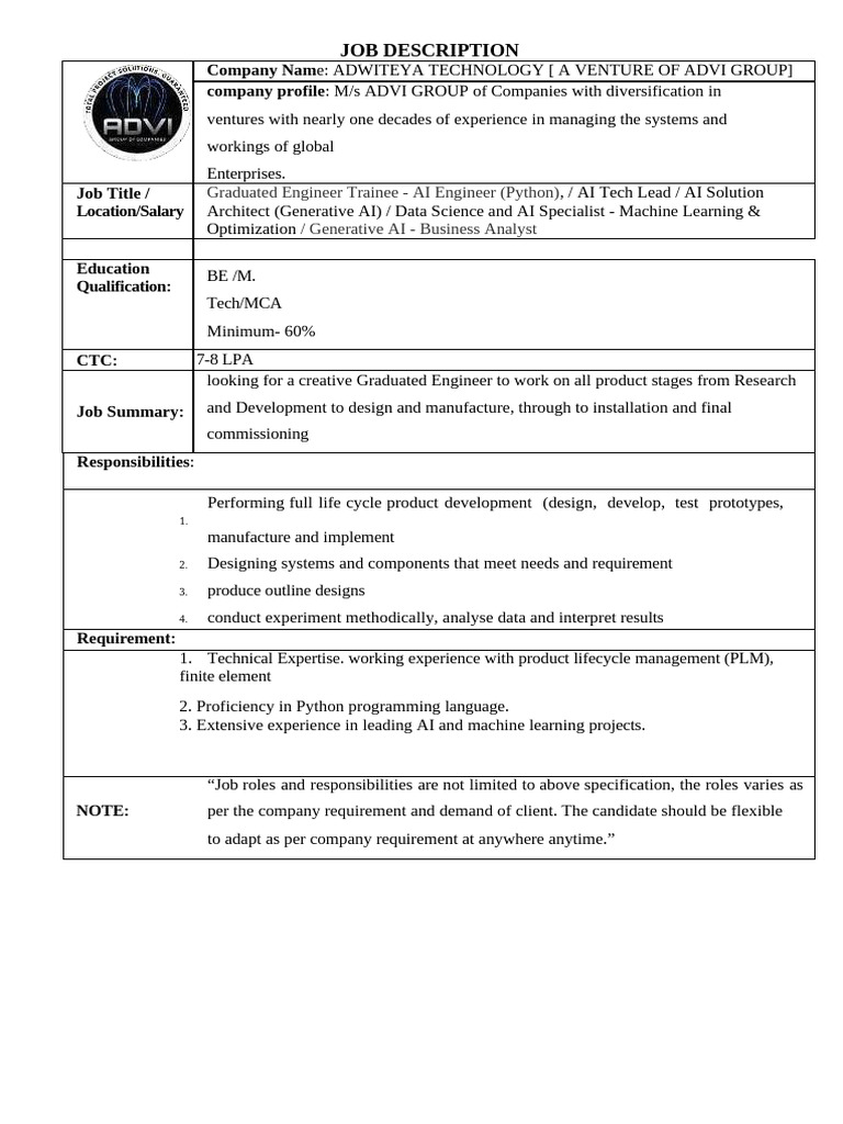 Job Description AI ML Roles | PDF | Artificial Intelligence | Intelligence (AI) & Semantics